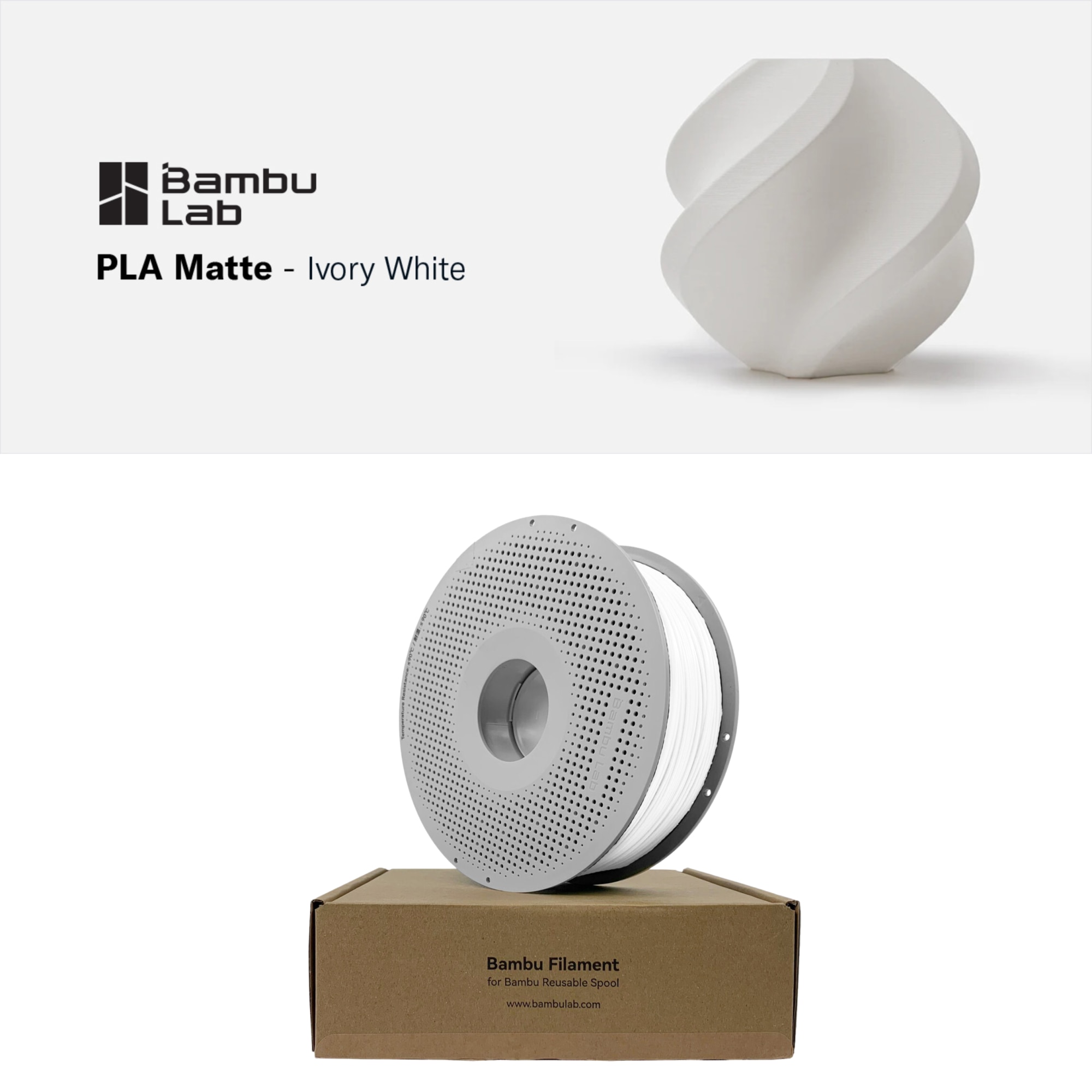 Set 2 Filamente PLA Bambu Lab-1 Rola Alb Mat Ivory 1kg cu bobina + 1 ...