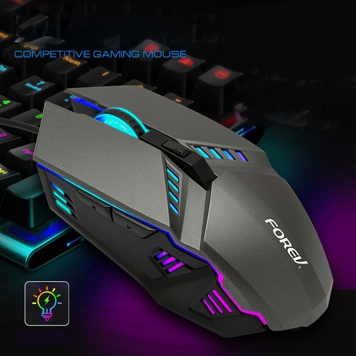 Mouse de gaming cu fir, FOREV, FV-Q3, Negru, 1600 DPI, RGB - eMAG.ro