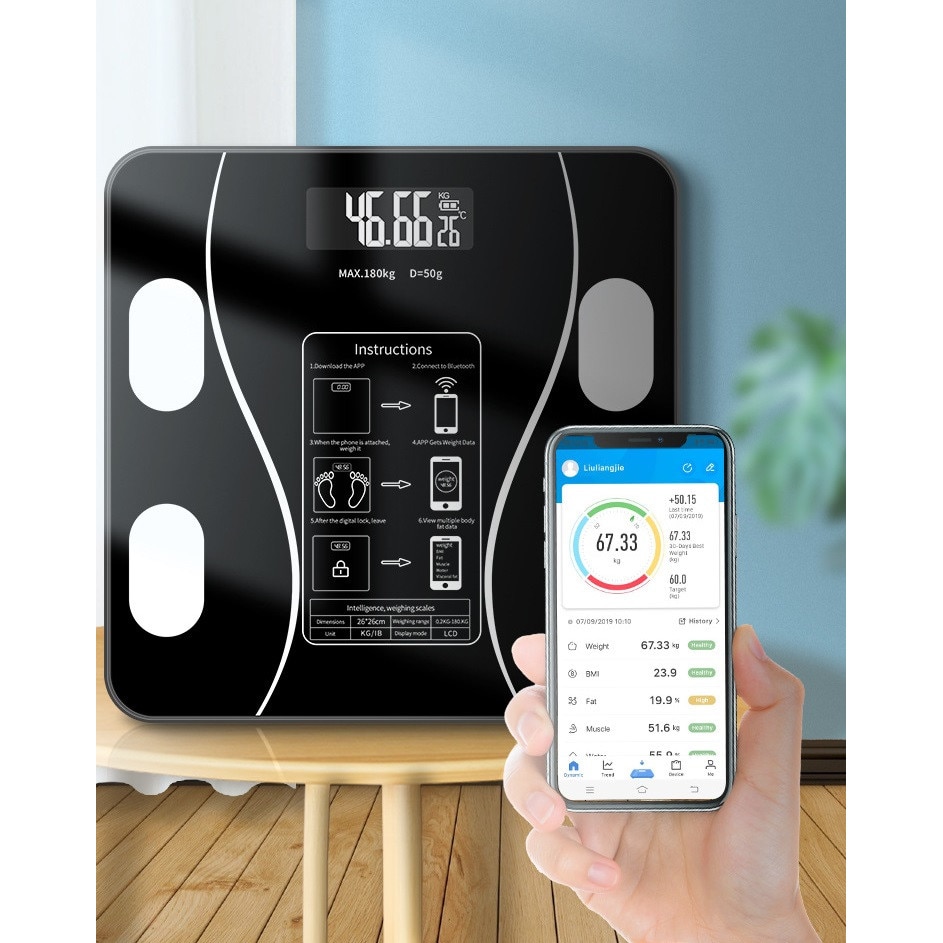 Body Scale Smart MRG M8501, Bluetooth Intligent App, Electronic, Черен ...