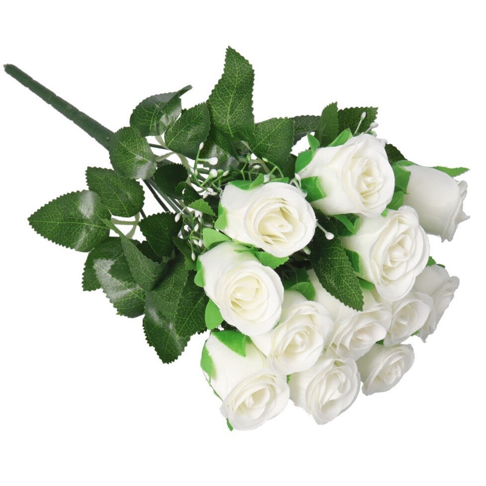 Buchet flori artificiale, Plastic, Trandafiri, Alb - eMAG.ro