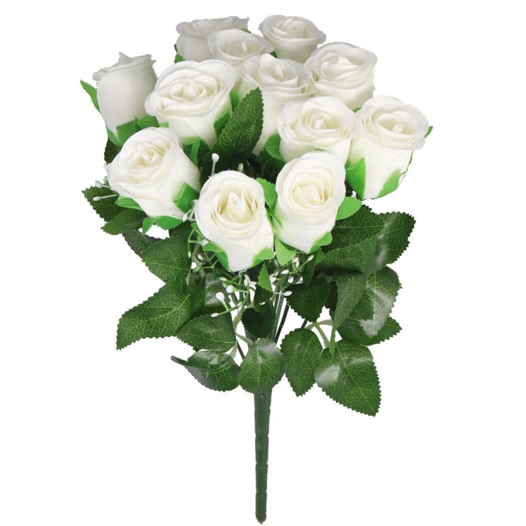 Buchet flori artificiale, Plastic, Trandafiri, Alb - eMAG.ro