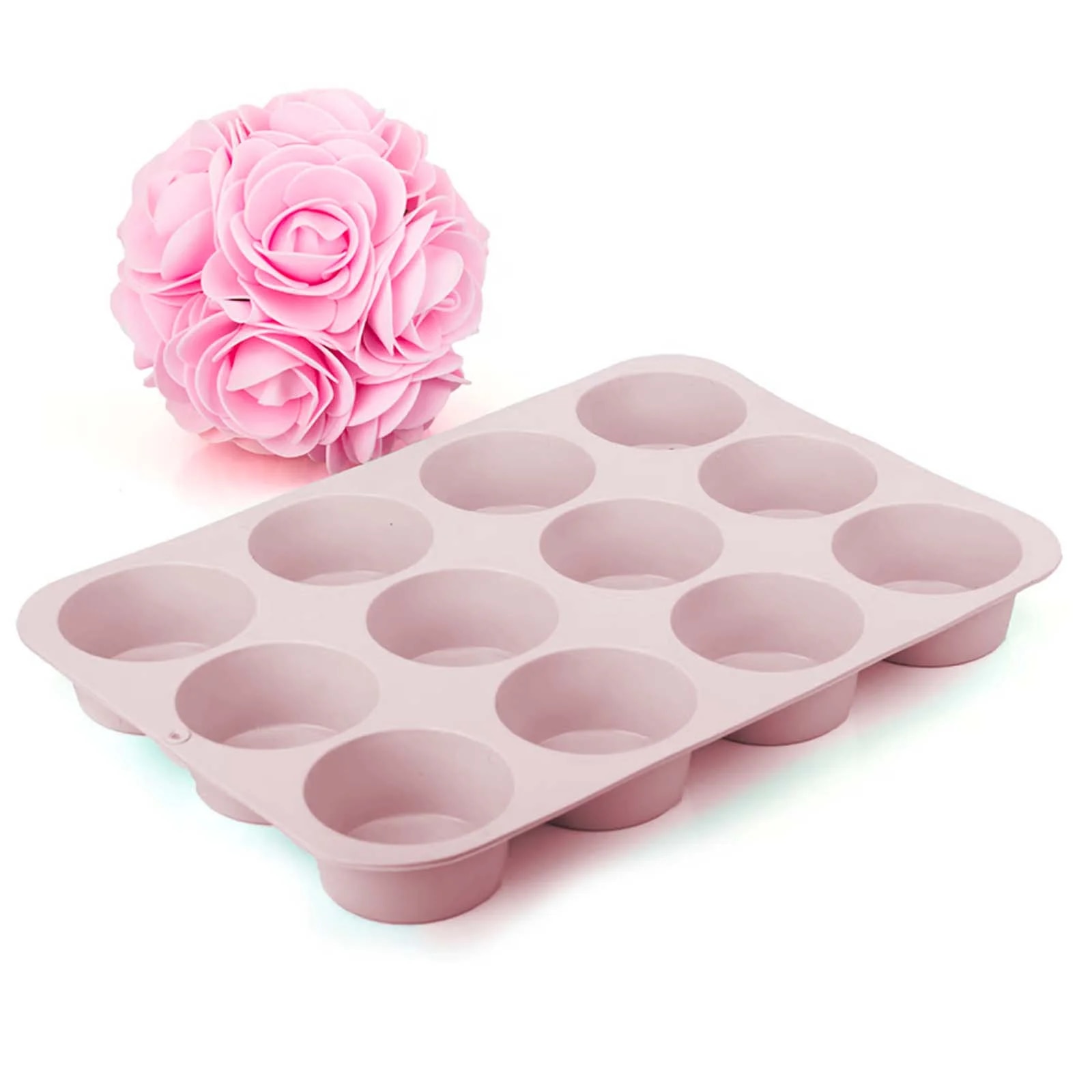 Tava De Copt Briose Din Silicon cu 12 Forme Roz ABYZ®™ - eMAG.ro