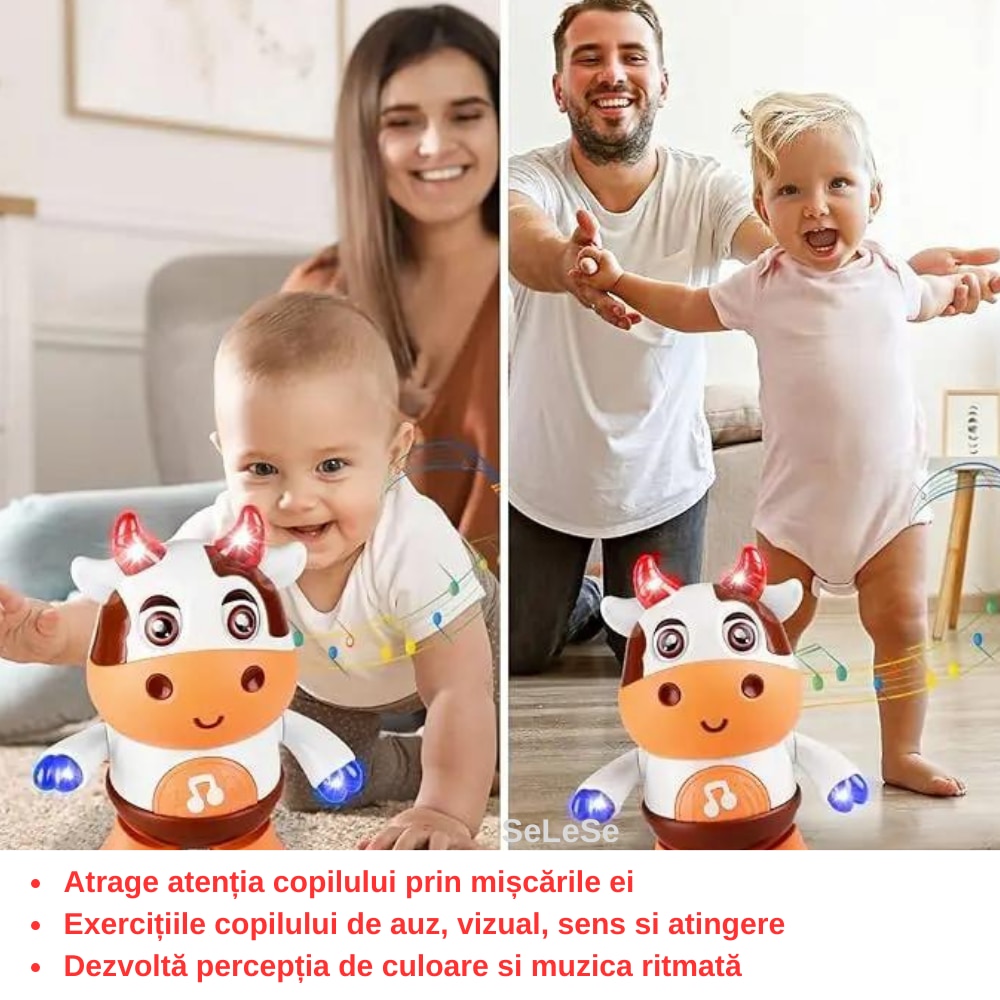 Vacuta dansatoare Jucarie interactiva ritmica SeLeSe, muzicala, cu ...