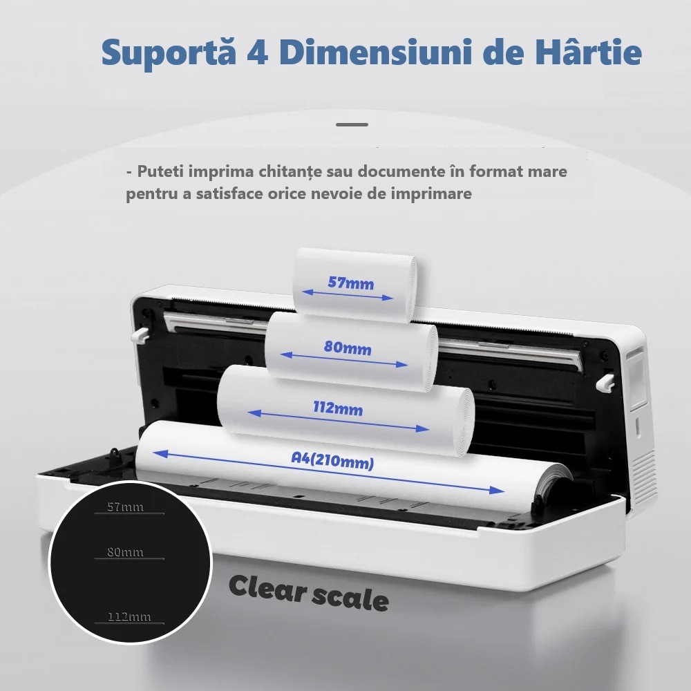 Imprimanta termica portabila A4 fara tus, suporta 4 dimensiuni de ...