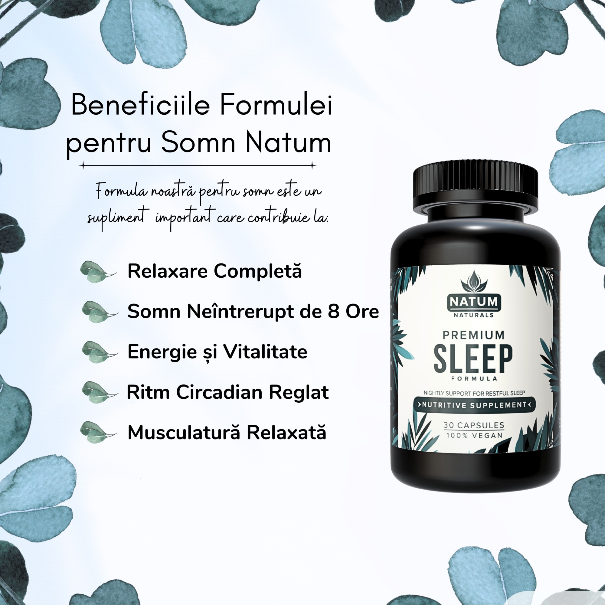 Хранителна добавка Natum Naturals, Формула за сън, 30 капсули ...
