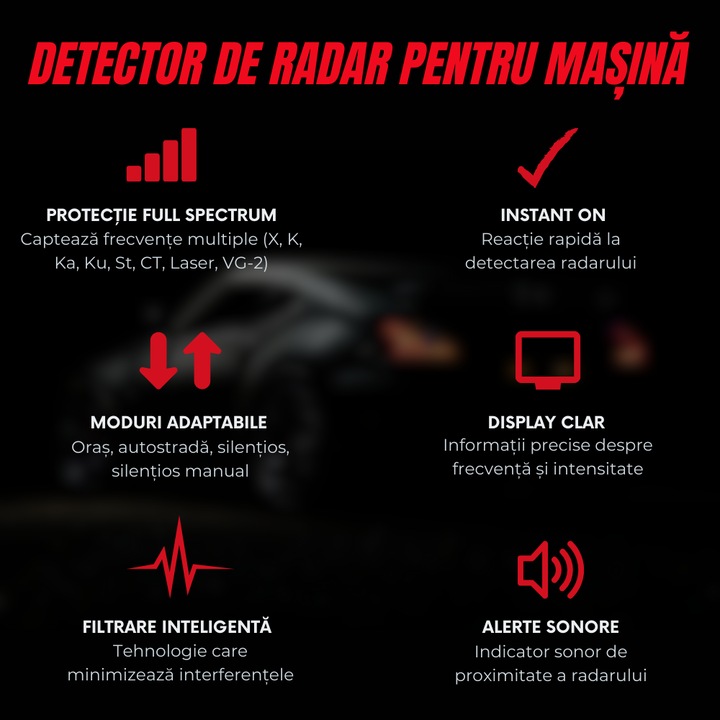 Detector de Radar Profesional NovEterna® RAD2000, 16 Benzi, Avertizare ...