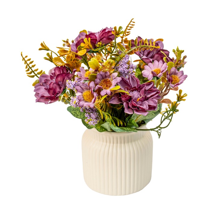 Aranjament floral, in ghiveci din ceramica, H 20, model crizantema ...