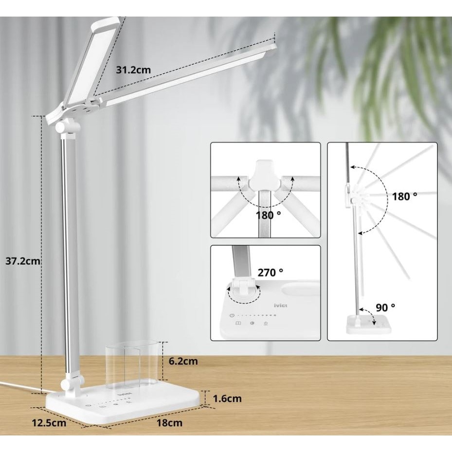 Lampa de birou cu LED, cu 2 brate reglabile, control tactil, 5 niveluri ...