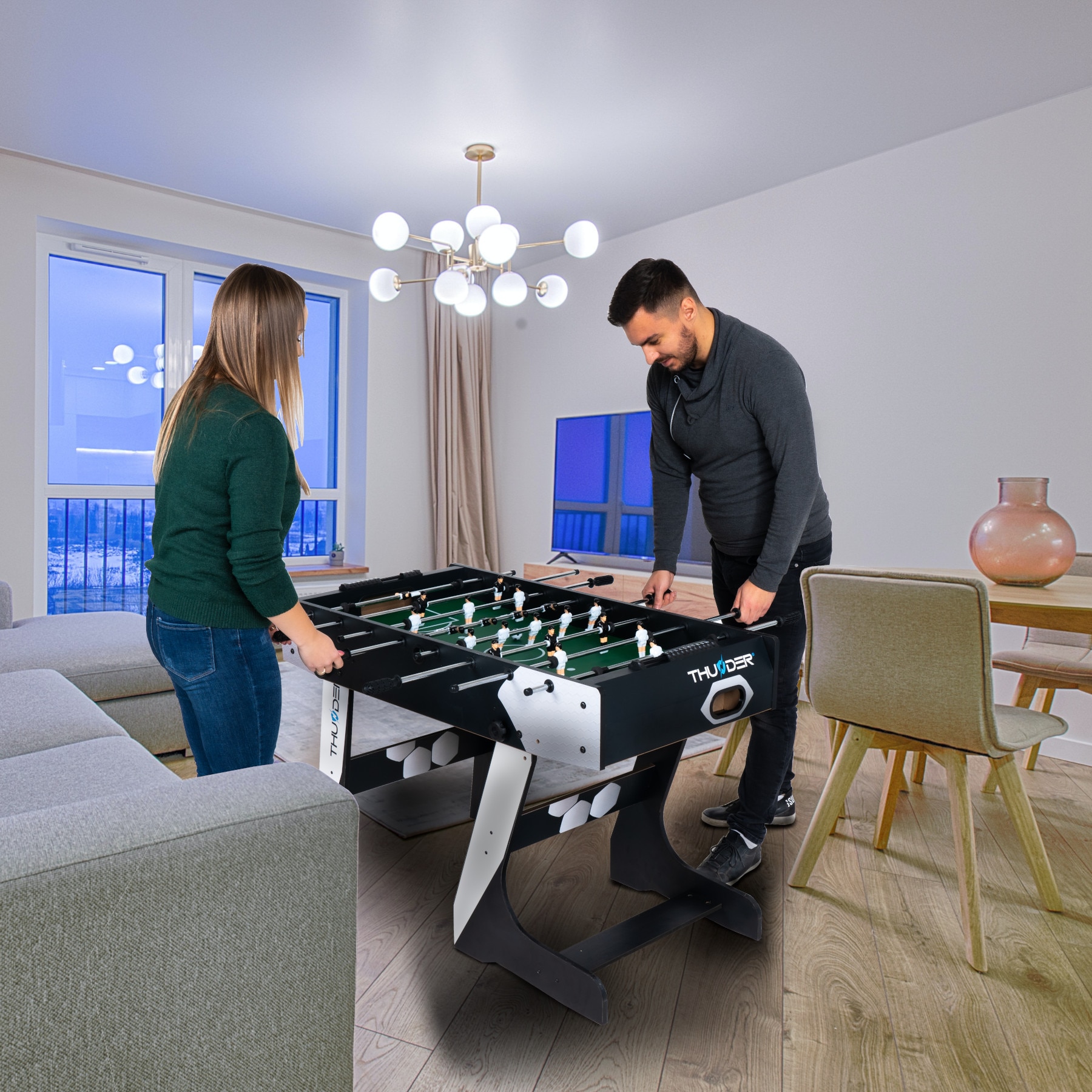 Csocsóasztal, Thunder, 4 láb hatszög, 121,5x61x79 cm, fekete - eMAG.hu