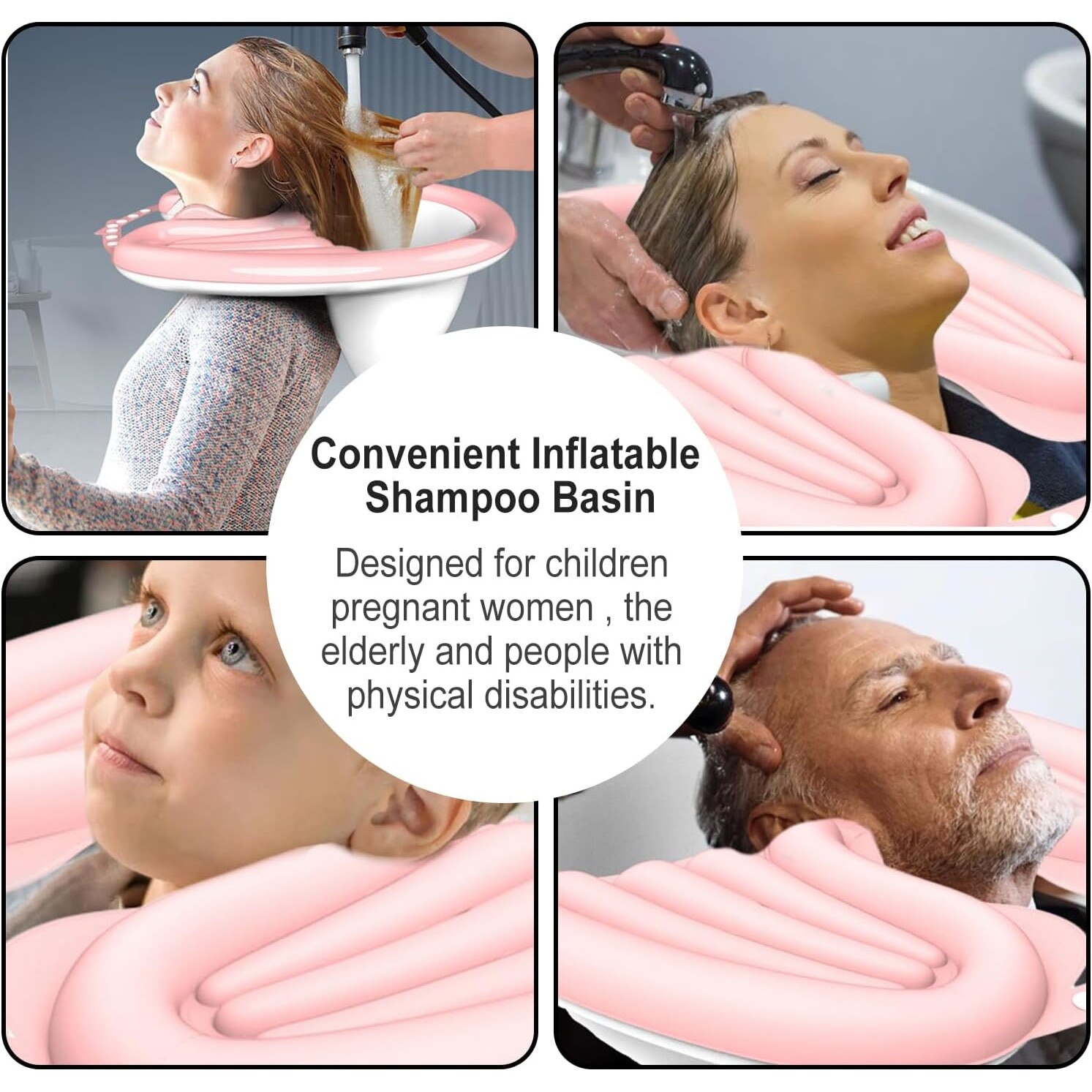 Bazin gonflabil pentru spalarea parului, Plastic, 60 x 81 x 38 cm, Alb/Roz, JENUOS® - eMAG.ro