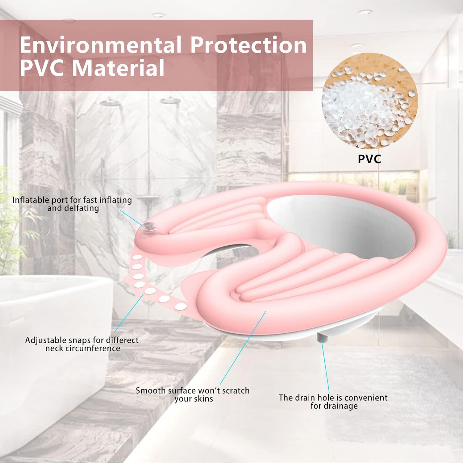 Bazin gonflabil pentru spalarea parului, Plastic, 60 x 81 x 38 cm, Alb/Roz, JENUOS® - eMAG.ro