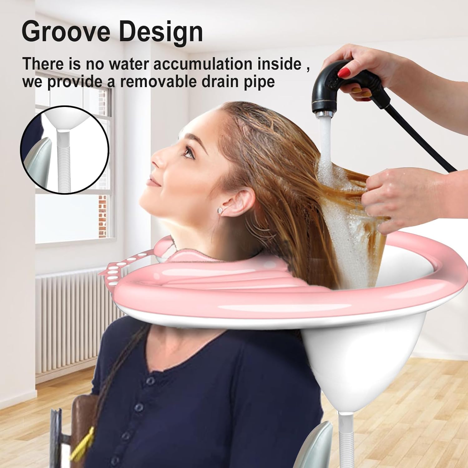 Bazin gonflabil pentru spalarea parului, Plastic, 60 x 81 x 38 cm, Alb/Roz, JENUOS® - eMAG.ro