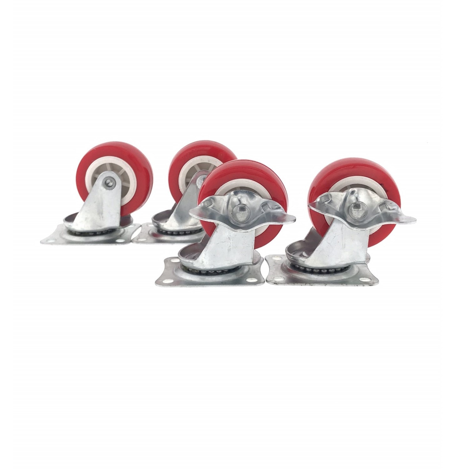 Set 4 roti pivotante 50 mm rosii care include 2 buc cu blocare totala ...