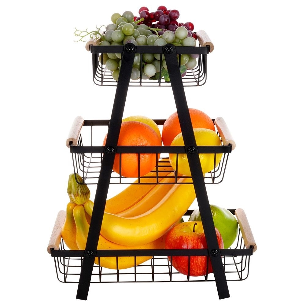 Cos pentru fructe cu 3 nivele, Vilde, Metal, 28 x 17.5 x 34.5 cm, Negru ...