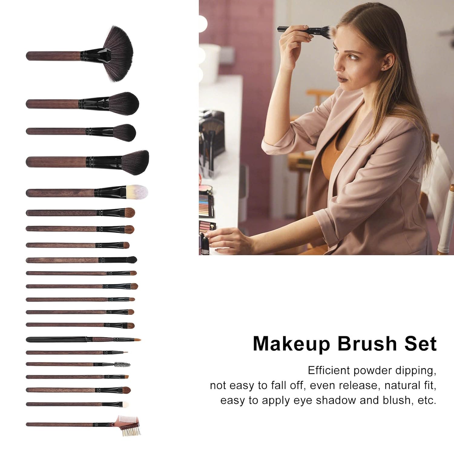 Set 21 pensule machiaj/husa, Lemn/Par natural, Maro - eMAG.ro
