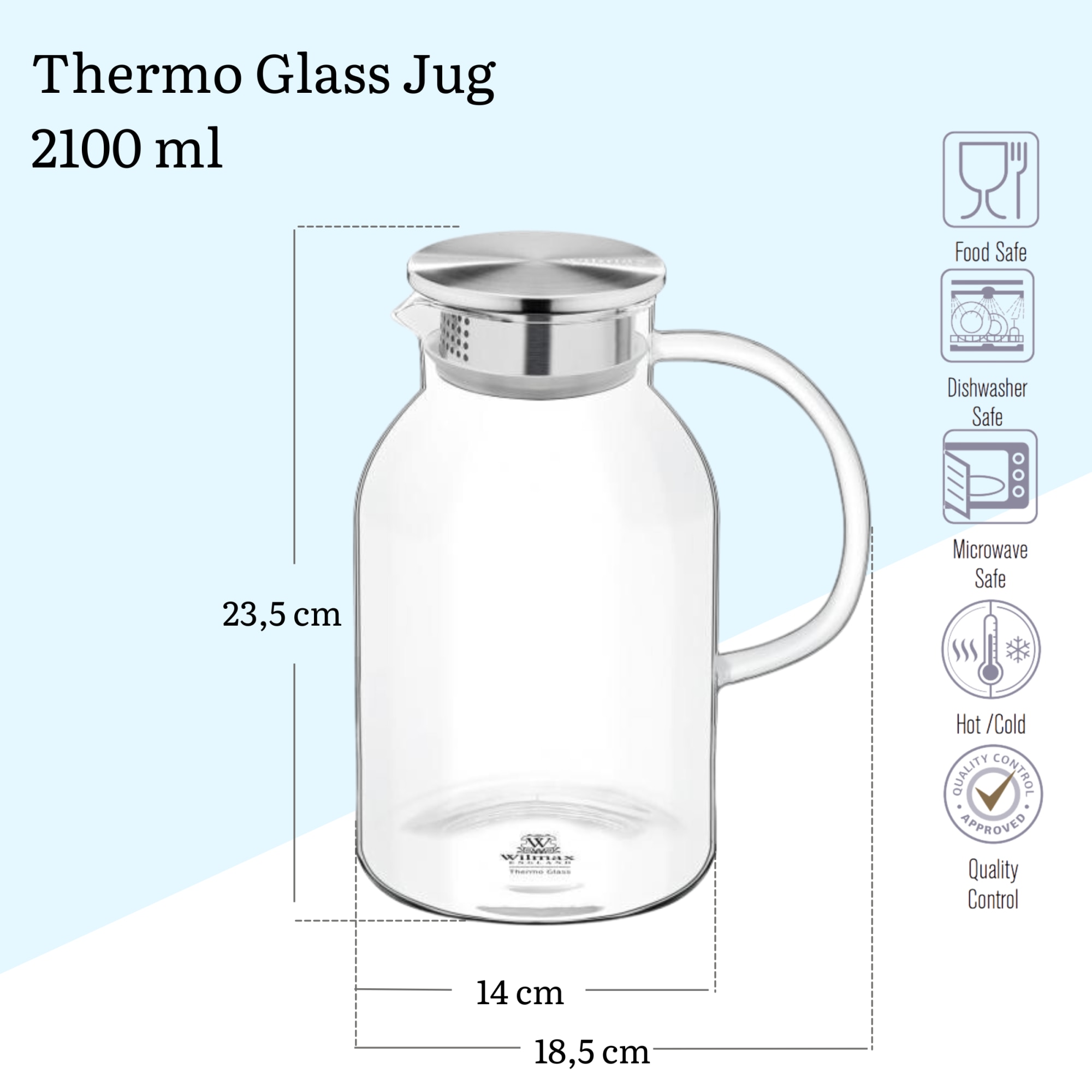 Ulcior cu capac, Wilmax England, Sticla/Metal, 2100 ml, Transparent ...