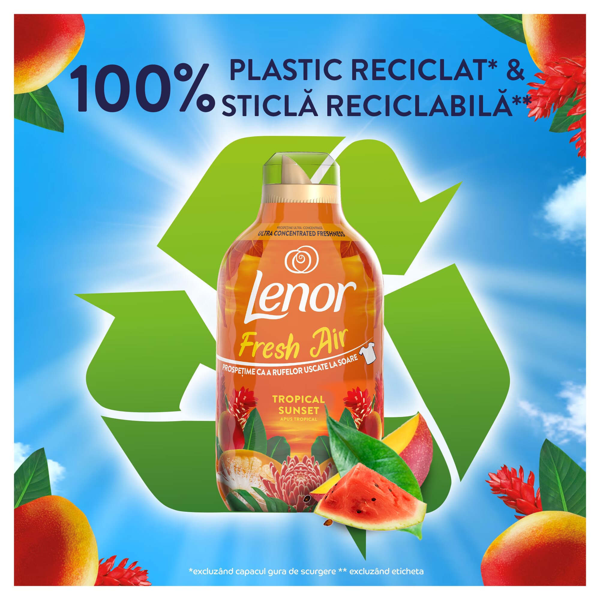 Омекотител Lenor Fresh Air Tropical, Течен, Концентрирана Формула, 55 ...