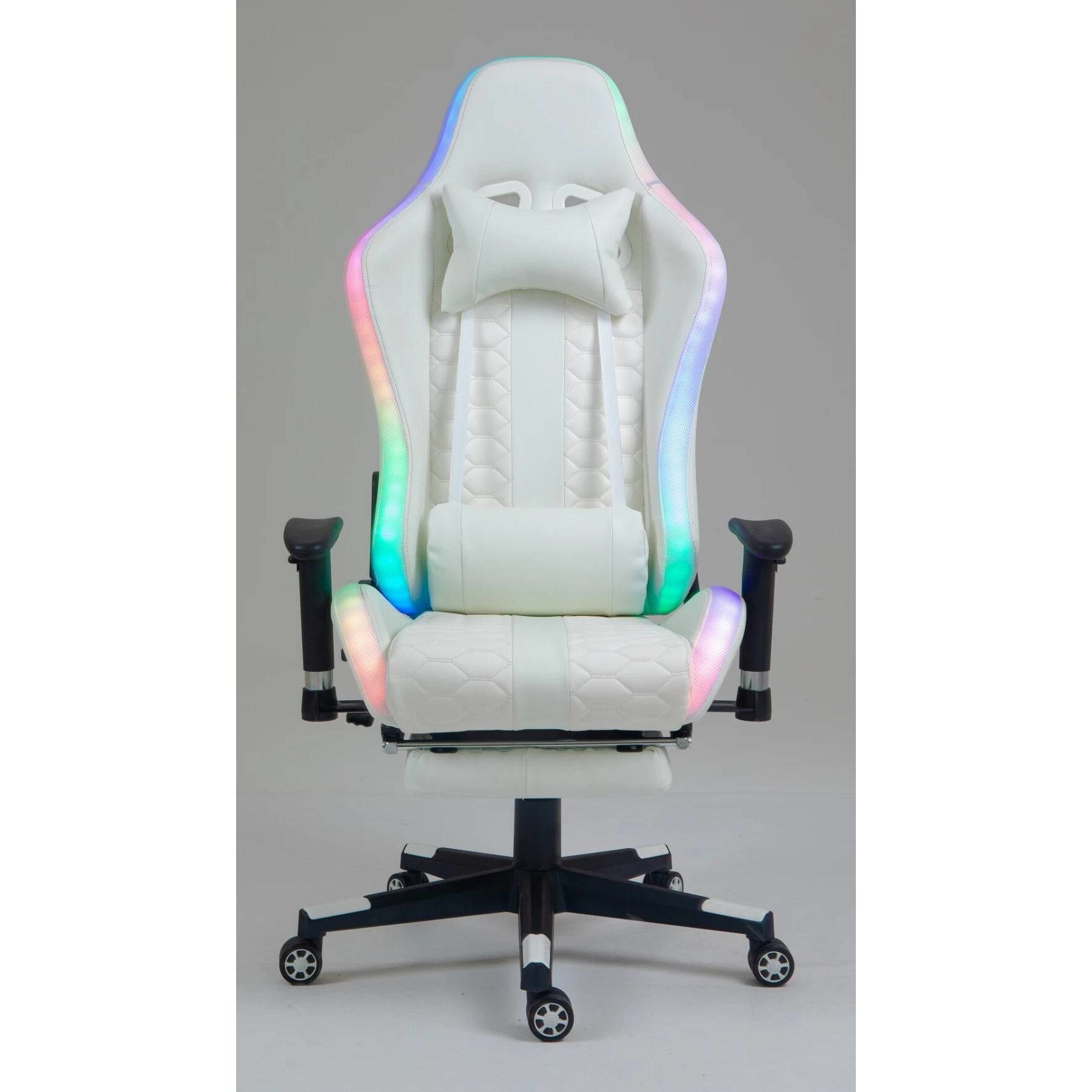 Scaun gaming cu sistem iluminare banda LED RGB, masaj in perna lombara ...