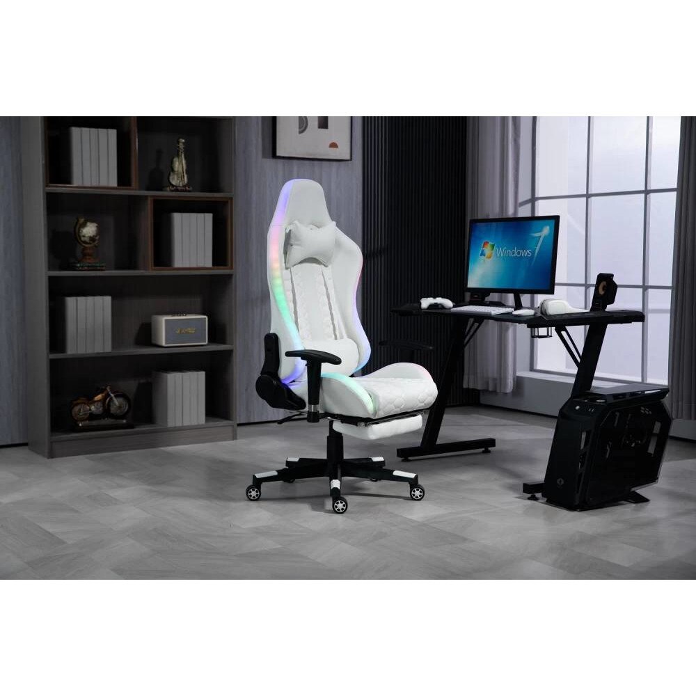 Scaun gaming cu sistem iluminare banda LED RGB, masaj in perna lombara ...