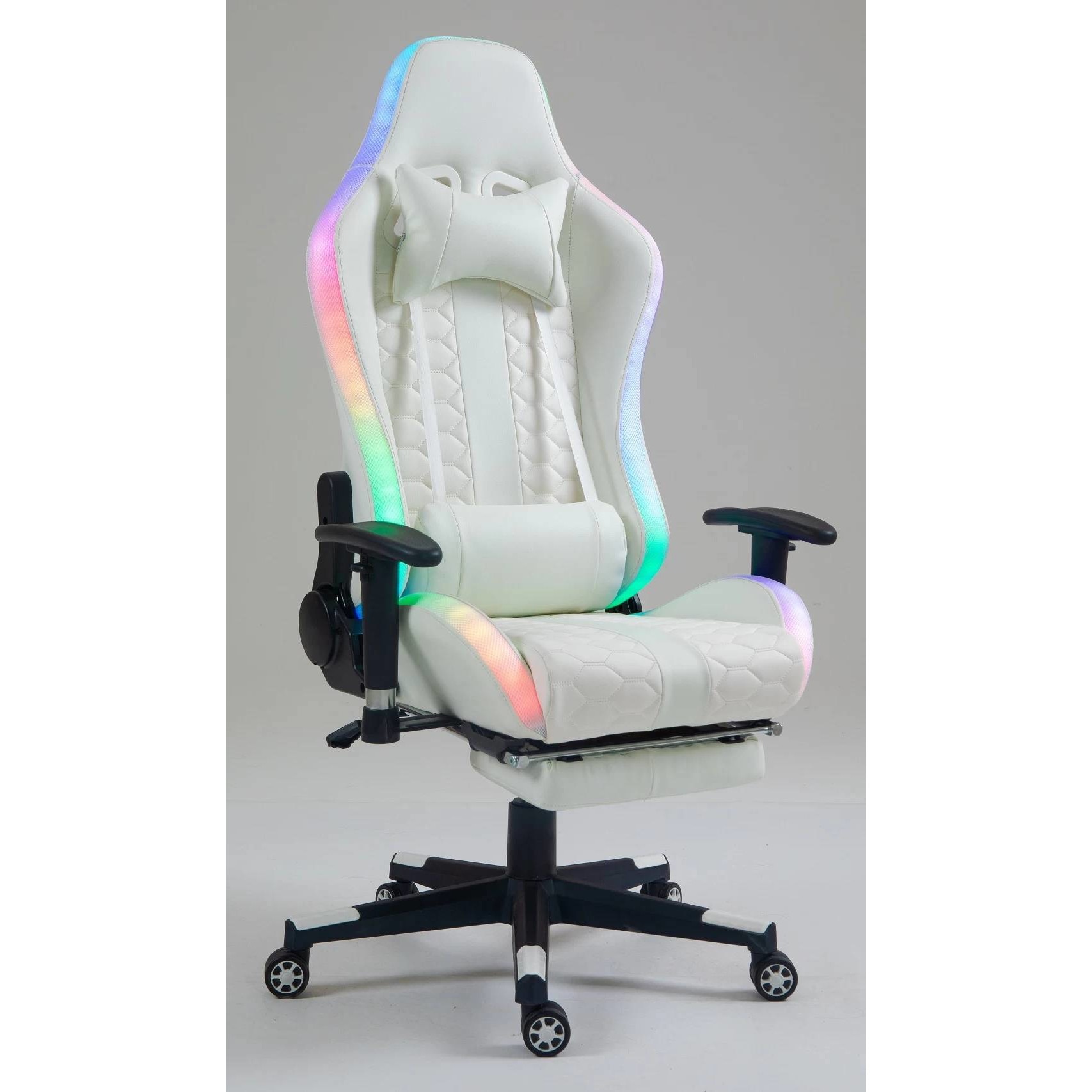 Scaun gaming cu sistem iluminare banda LED RGB, masaj in perna lombara ...