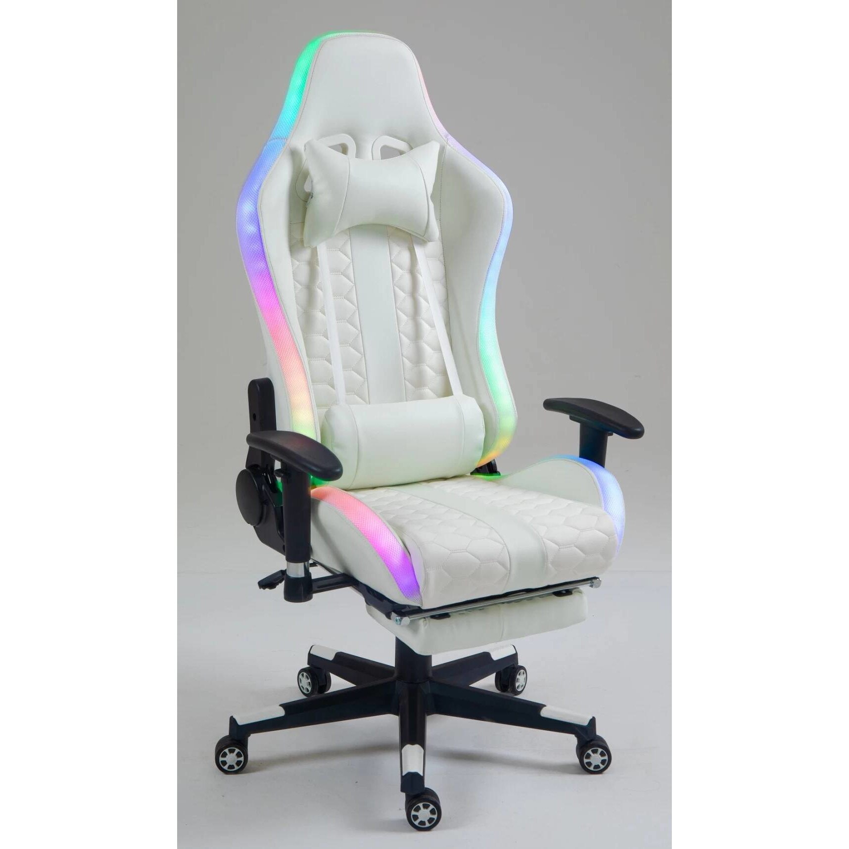 Scaun gaming cu sistem iluminare banda LED RGB, masaj in perna lombara ...