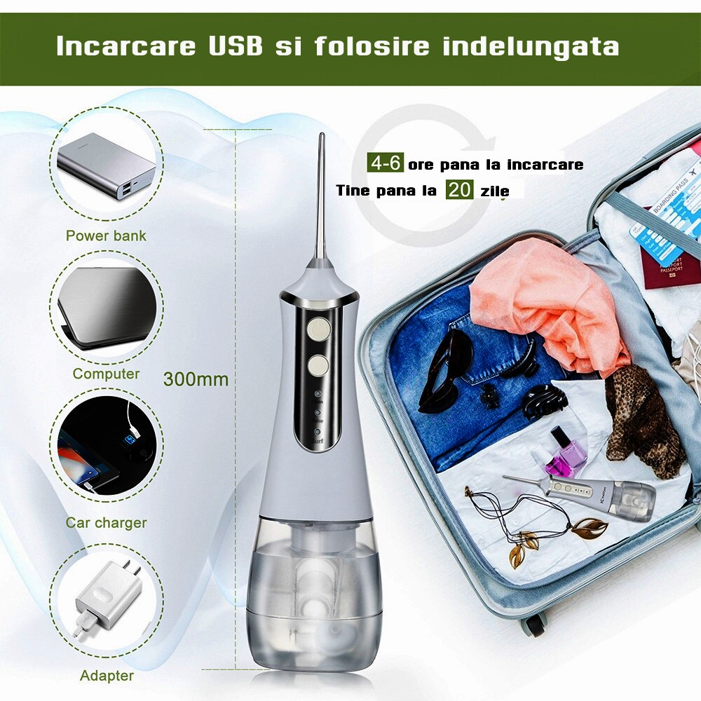 Irigator Bucal tip Dus Bucal Portabil, Oral, Gura, 1600 Pulsatii/min, 3 ...