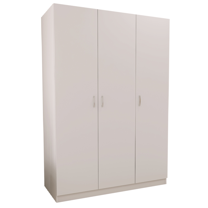 Dulap Alb cu 3 Usi, 4 polite de Depozitare si Bara de Haine, 200X120x50 ...