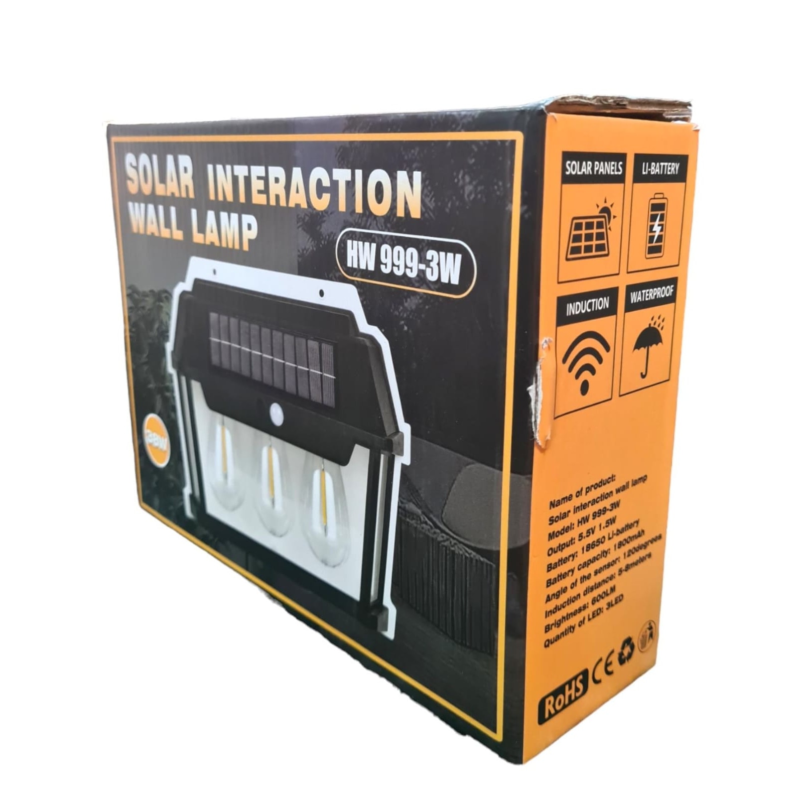 Lampa de perete cu 3 becuri LED, senzor de miscare si panou fotovoltaic ...