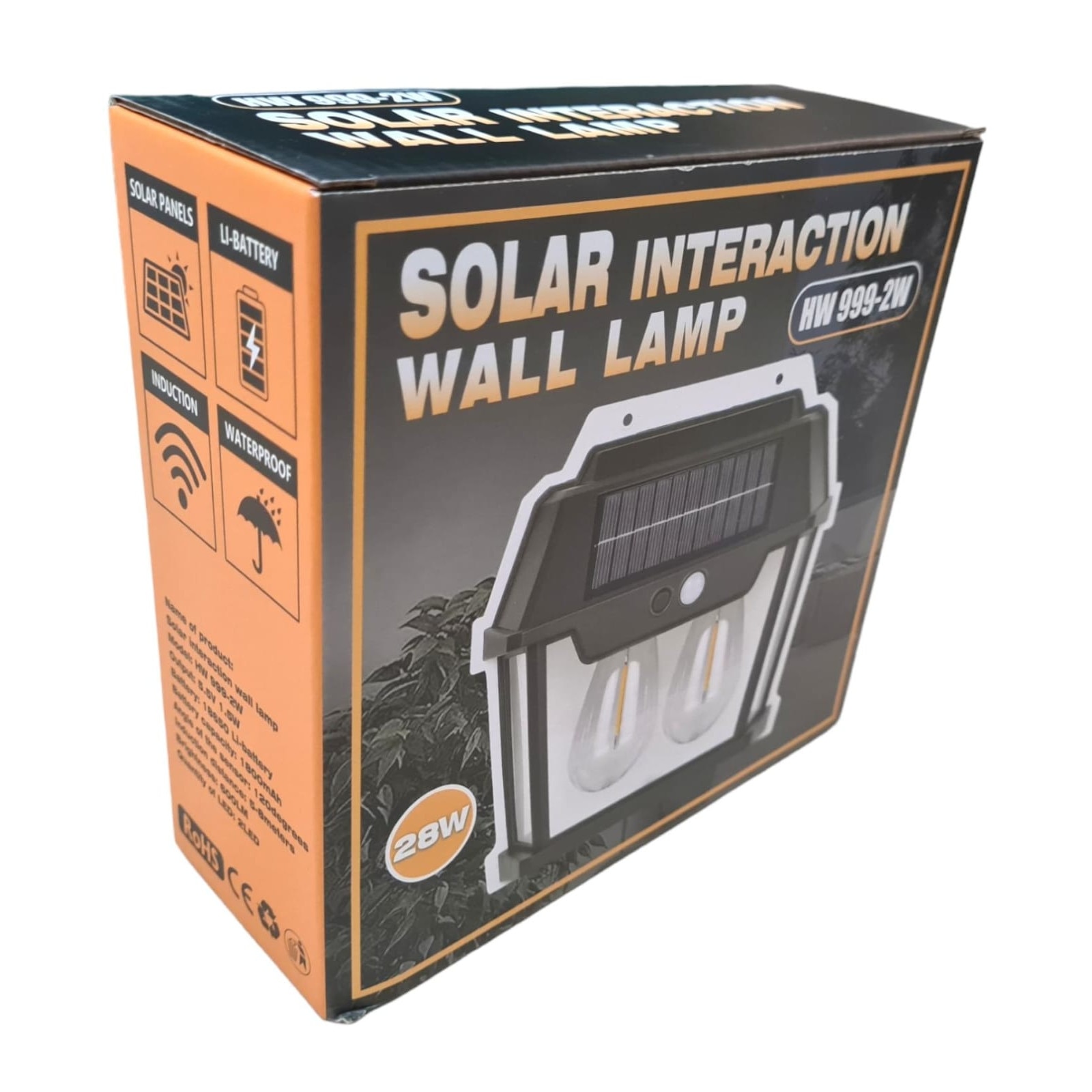 Lampa de perete cu 2 becuri LED, senzor de miscare si panou fotovoltaic ...