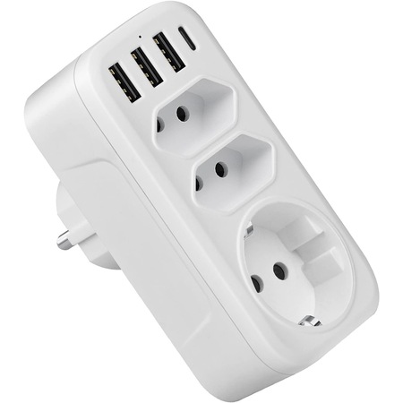 Priza multipla cu 3 iesiri USB si 1 type C, alb - eMAG.ro