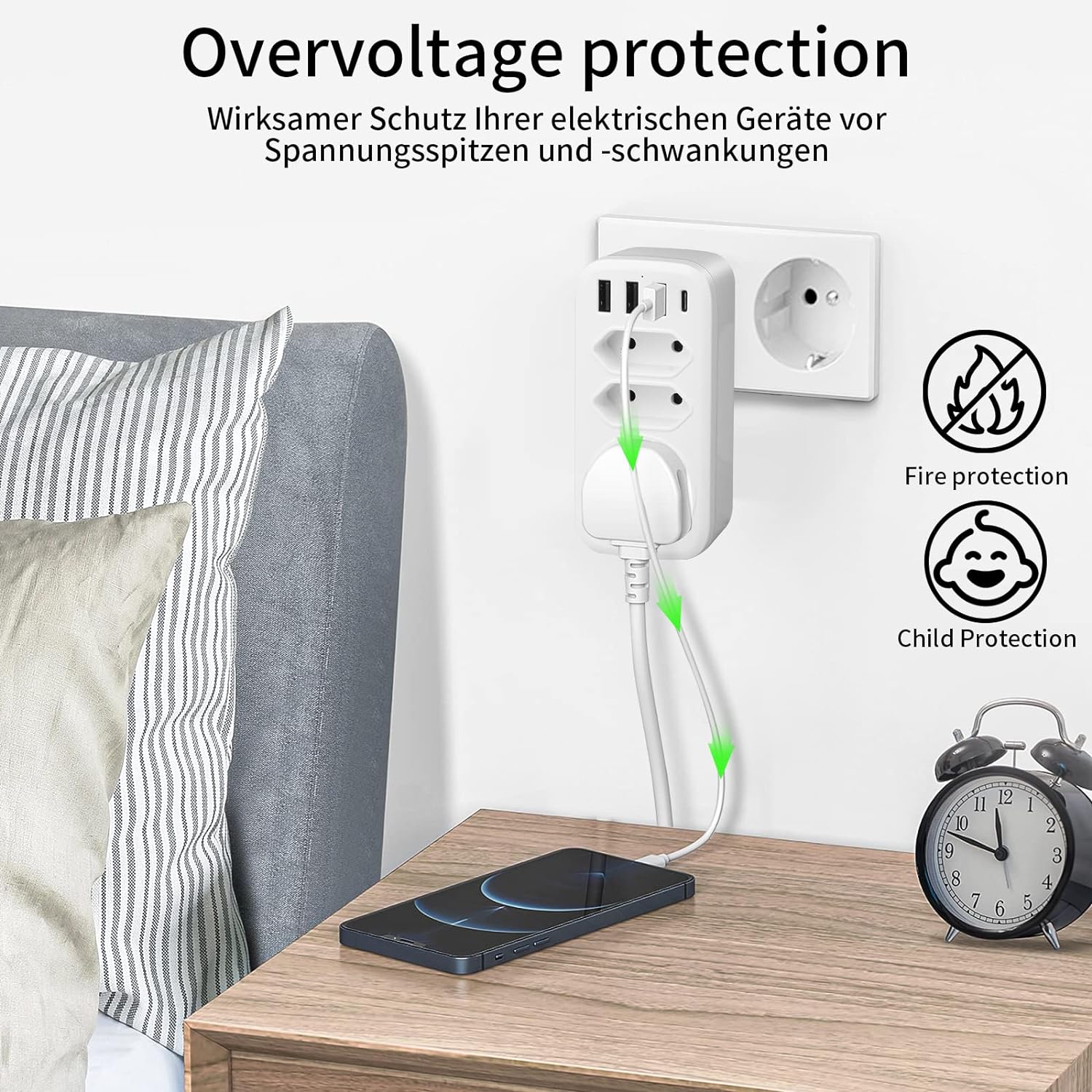 Priza multipla cu 3 iesiri USB si 1 type C, alb - eMAG.ro