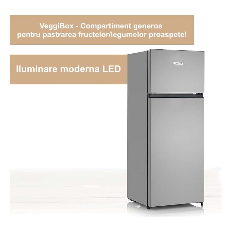 Frigider Severin, H 143.4 cm, capacitate 205 l, consum redus, 3 rafturi ...