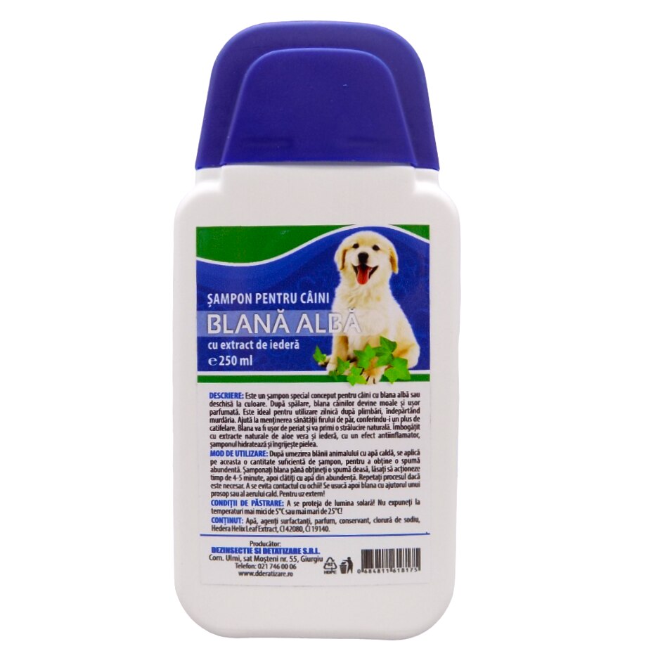 Sampon pentru Caini cu Blana Alba si Extract de Iedera, 250 ml - eMAG.ro