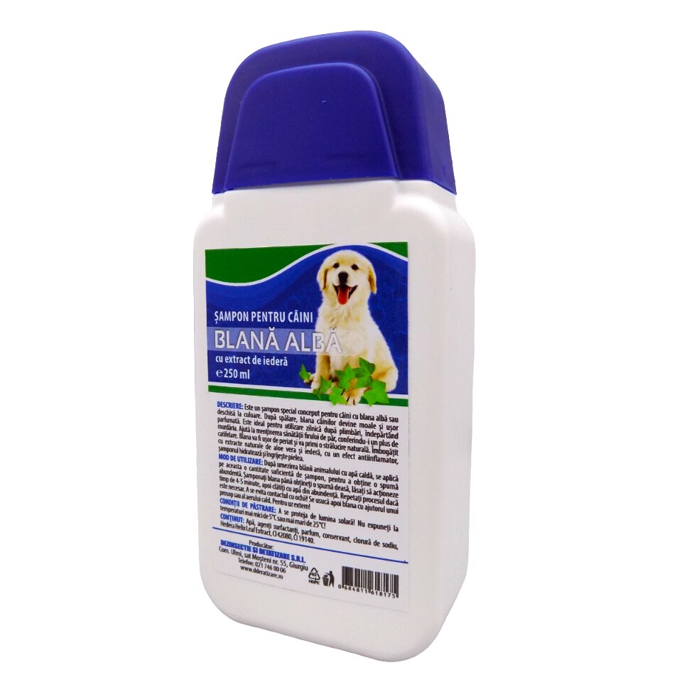 Sampon pentru Caini cu Blana Alba si Extract de Iedera, 250 ml - eMAG.ro