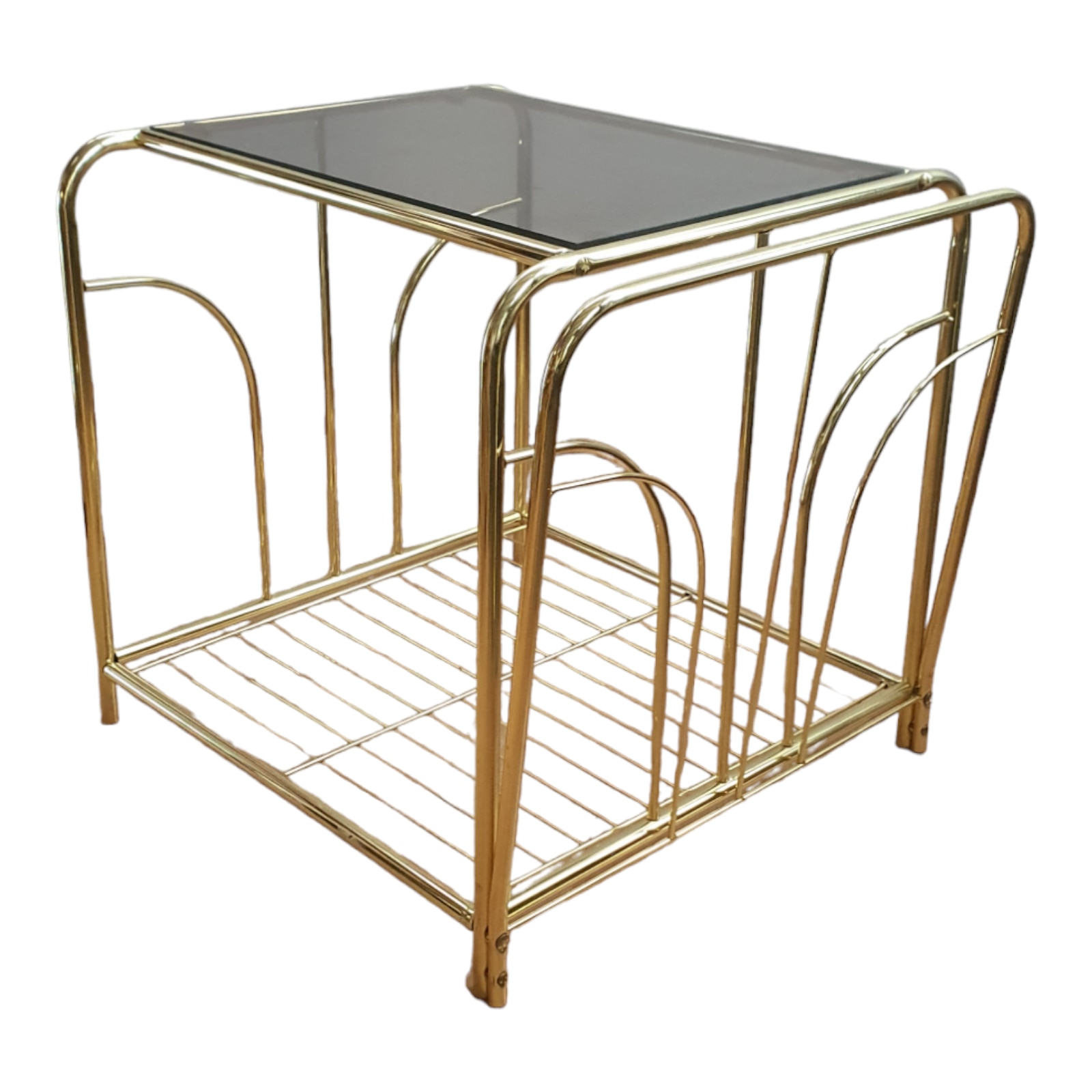 Masa cafea metalic, auriu, sticla fumuriu, 55 x 51 x 51 cm - eMAG.ro