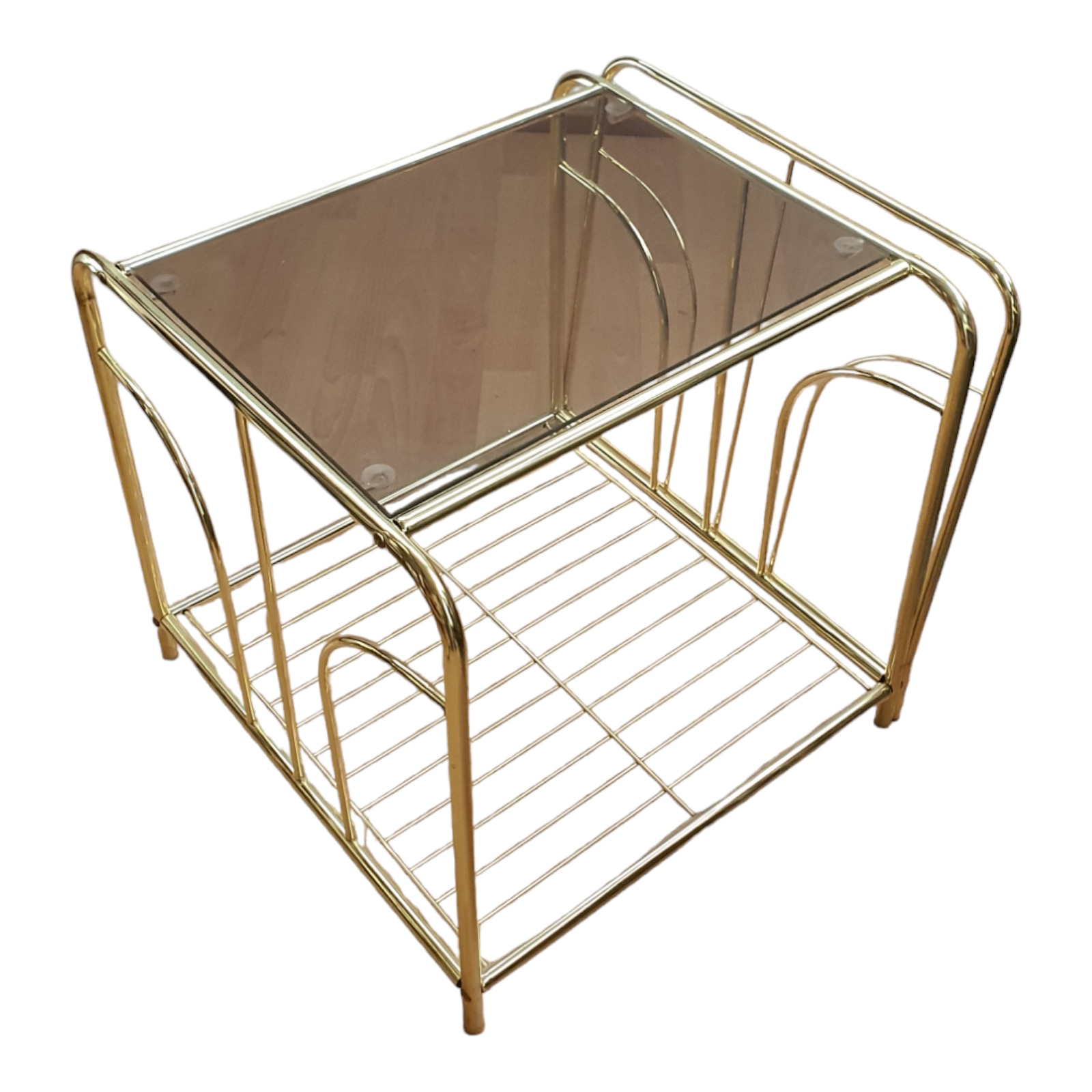 Masa cafea metalic, auriu, sticla fumuriu, 55 x 51 x 51 cm - eMAG.ro
