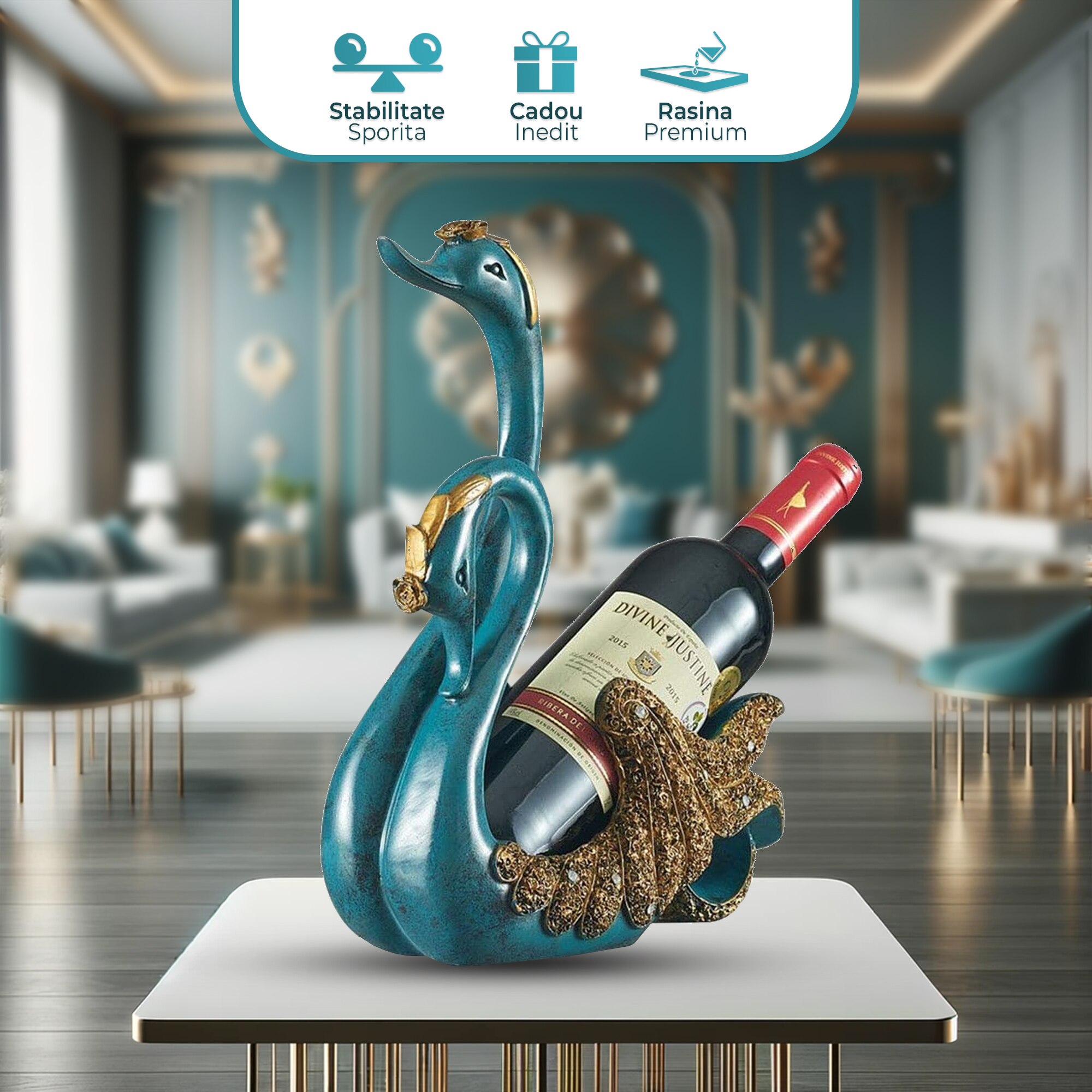 Suport sticla de vin Timebox, 30 cm inaltime, din rasina, ornament ...