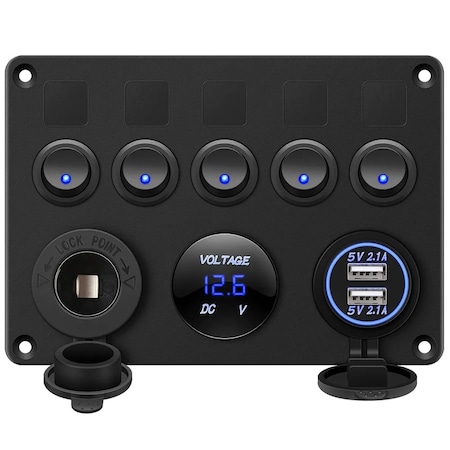 Panou comutator auto pentru incorporare cu 5 butoane 12V-24V 2 buc USB ...