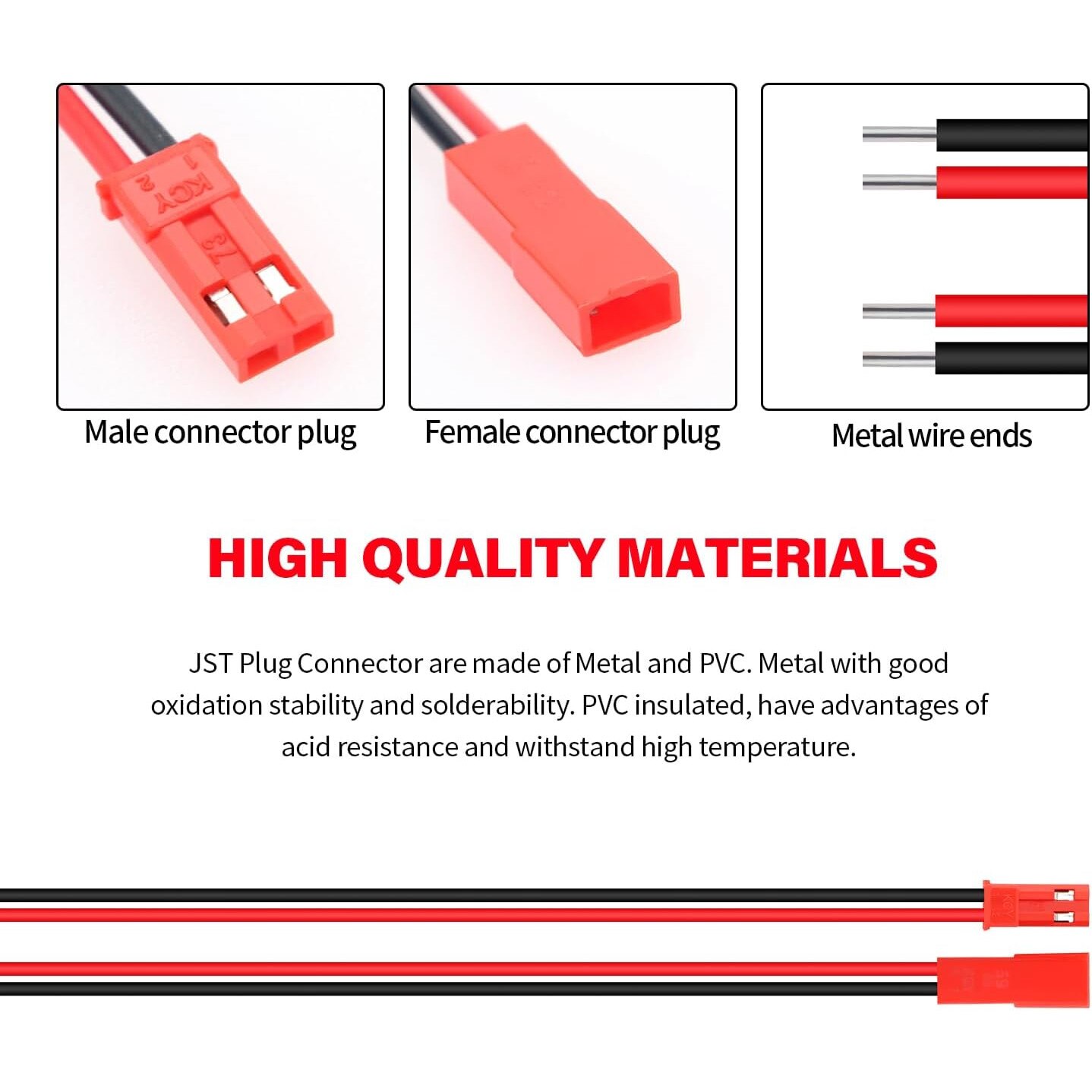 Set 40 Conectori JST 22 AWG, 2 Pini Masculin si Feminin, Lungimi 10 Cm si 15 Cm - Ideali pentru ...