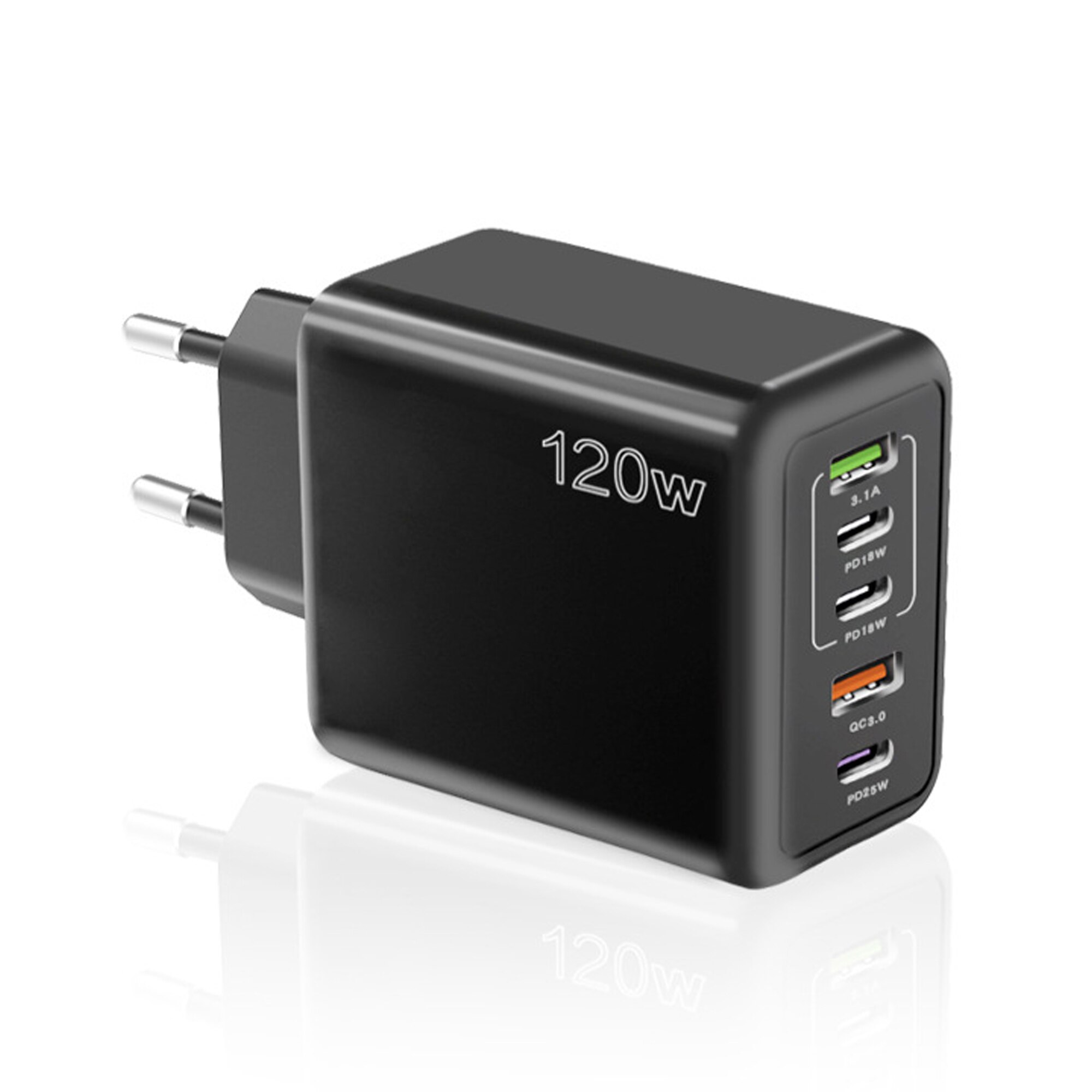 Incarcator Retea Timebox, 5 Porturi, 120W Fast Charge, 3 x Type-C, 2 x ...