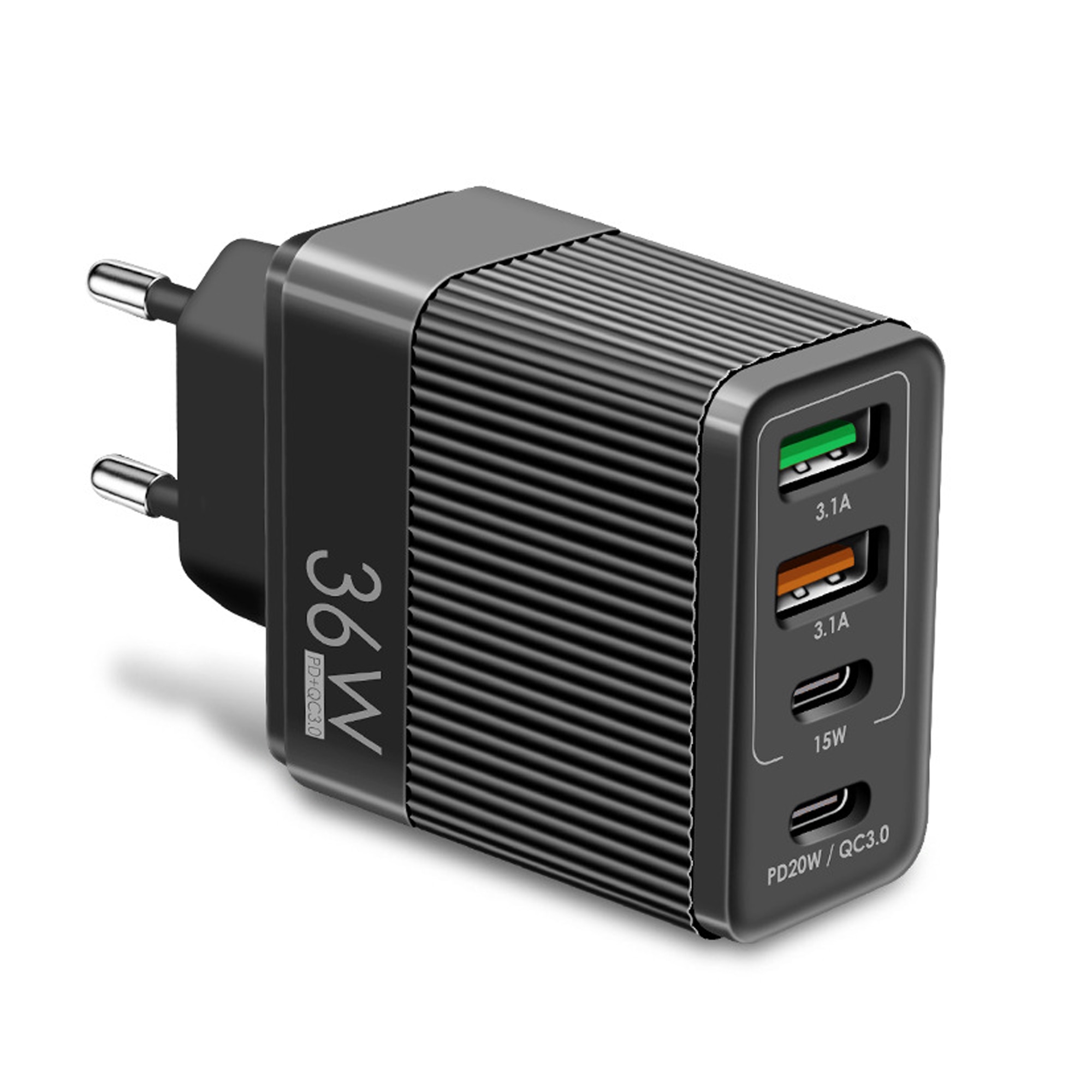 Incarcator Retea Timebox, 4 Porturi, 36W Fast Charge, 2 x Type-C, 2 x ...