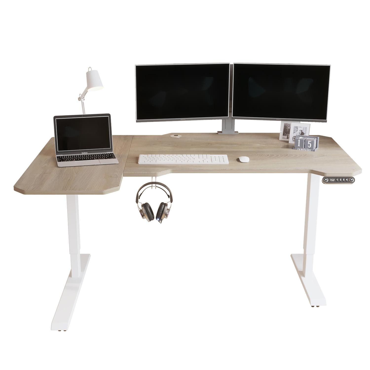 Birou Forma L reglabil electric pe inaltime, Gudewill, MDF/Otel, Cu ...