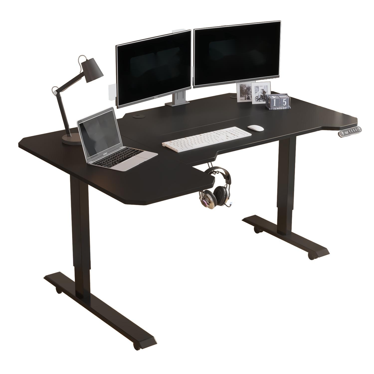 Birou Forma L reglabil electric pe inaltime, Gudewill, MDF/Otel, Cu ...