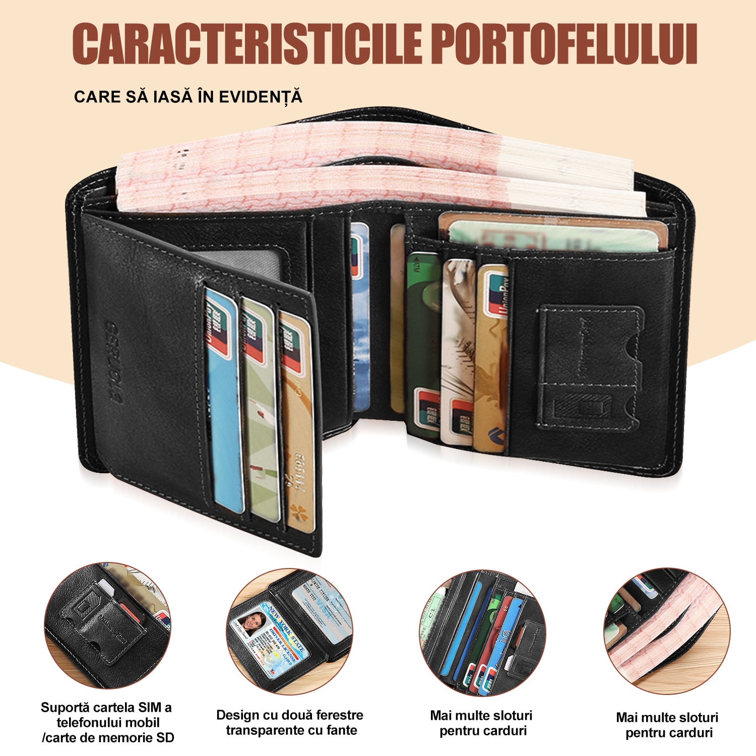 Portofel barbati, Xinxu, protectie RFID carduri, Piele, cu agrafa ...