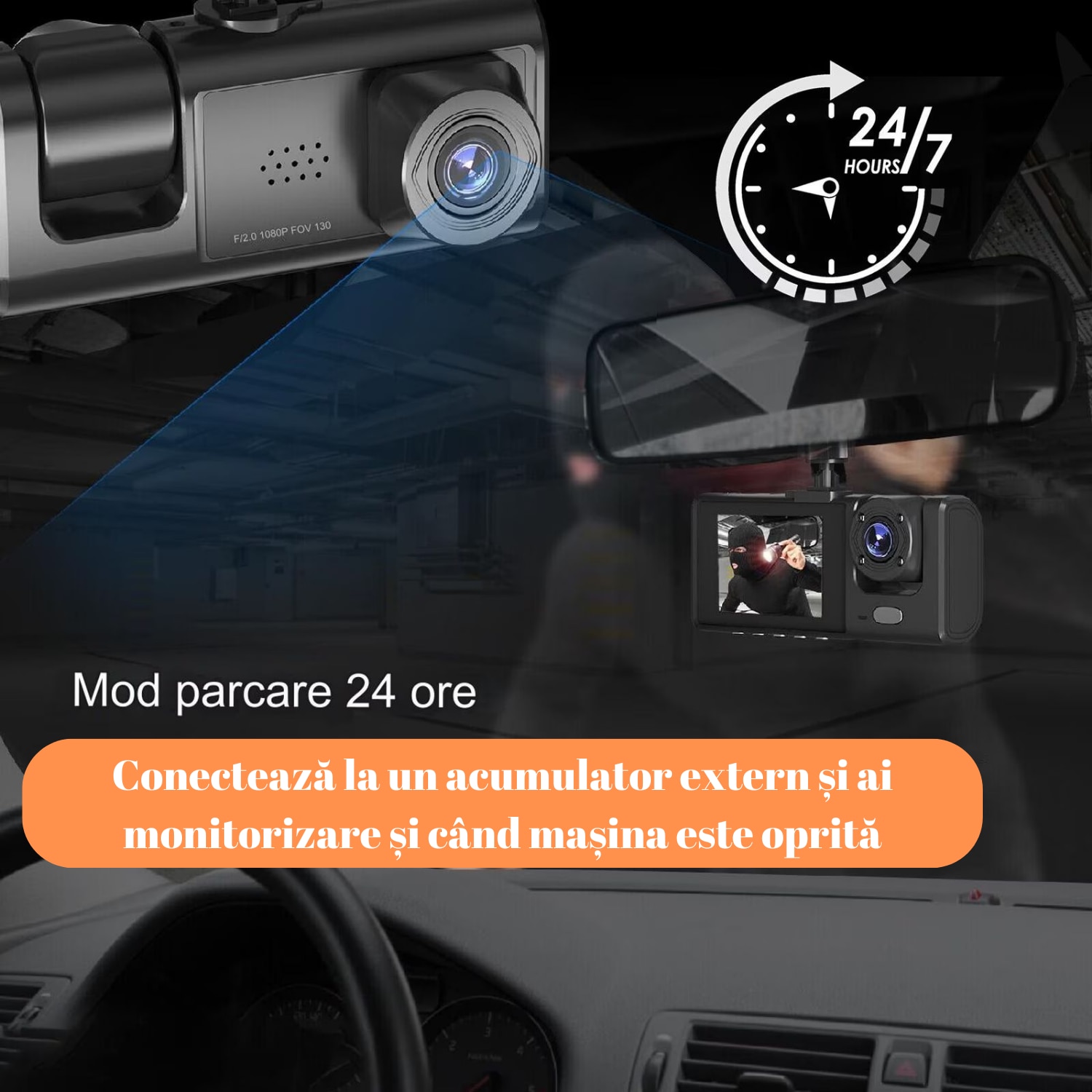 Camera Auto Tripla De Bord Full HD 1080P DVR, Camera PRO, Dash Cam 3 ...