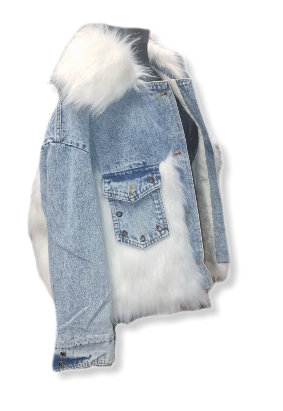 Geaca denim si blana sintetica, bleu, marime universala M - eMAG.ro