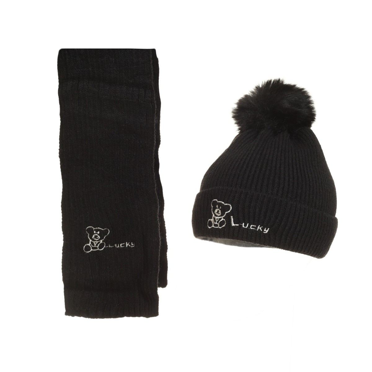 Set caciula si fular pentru copii, PAMI, CC-0523-101-5, One size, Negru ...