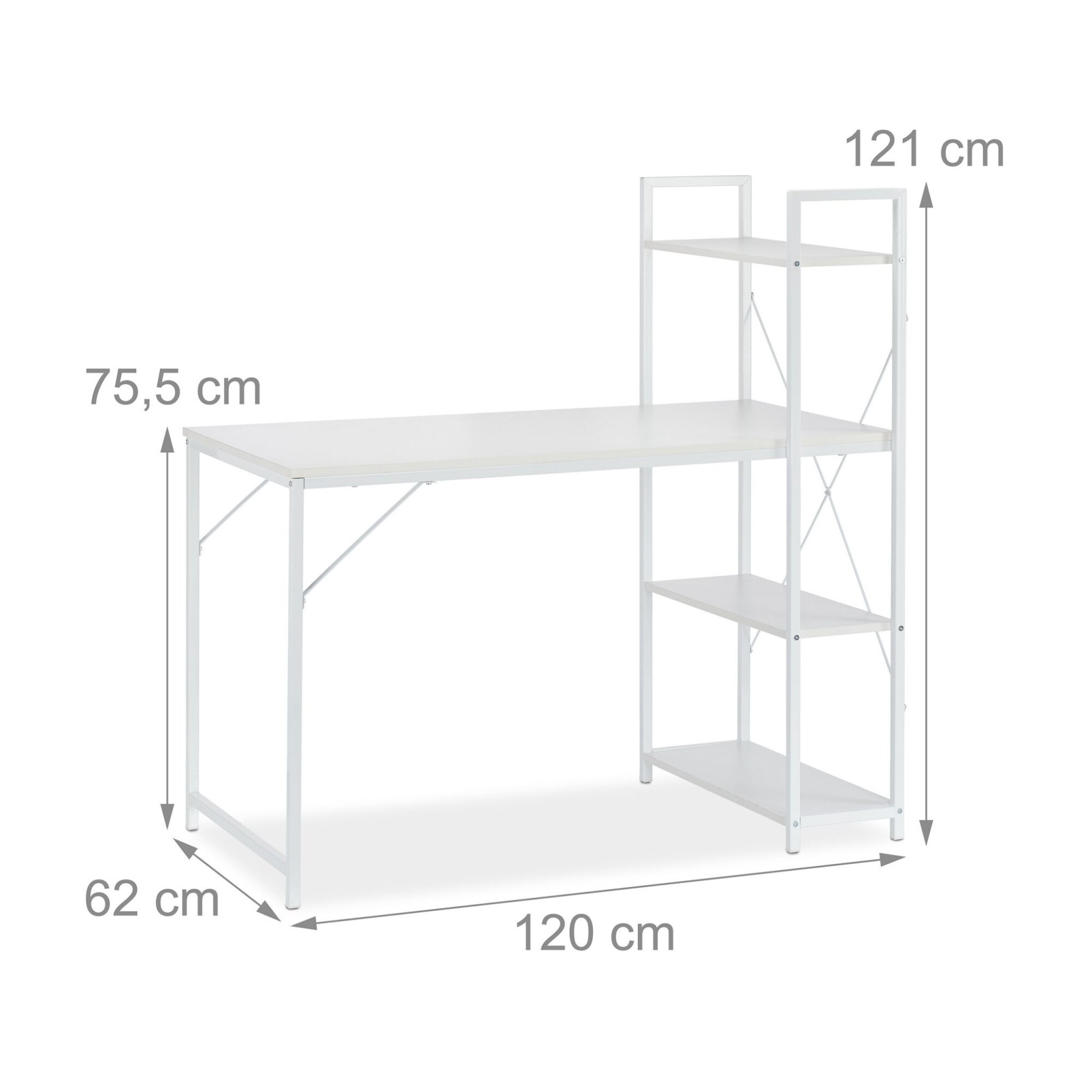 Masa birou cu 3 rafturi, MDF/metal, alb, 121 x 120 x 62 cm - eMAG.ro
