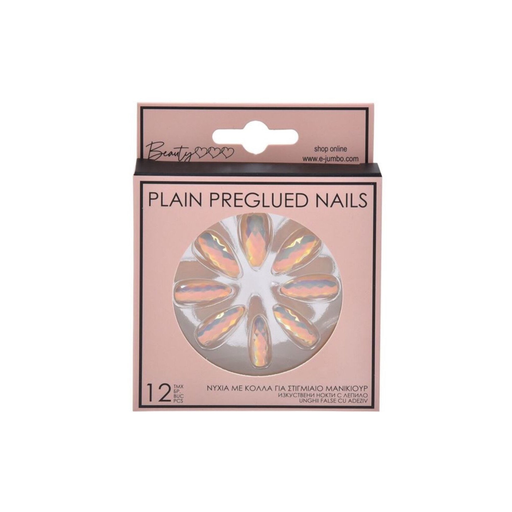 Set 12 Unghii false, tipsuri, cu adeziv, holografice diamant, almond ...