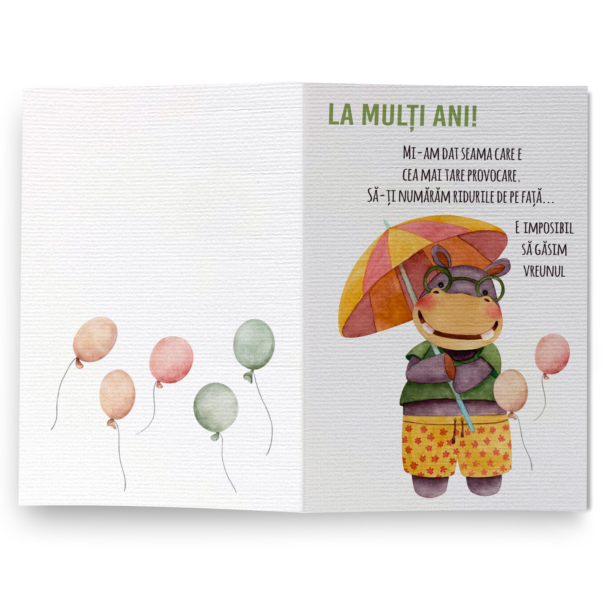 Felicitare pliata 10x15 cm cu plic verde inclus, carton texturat ...